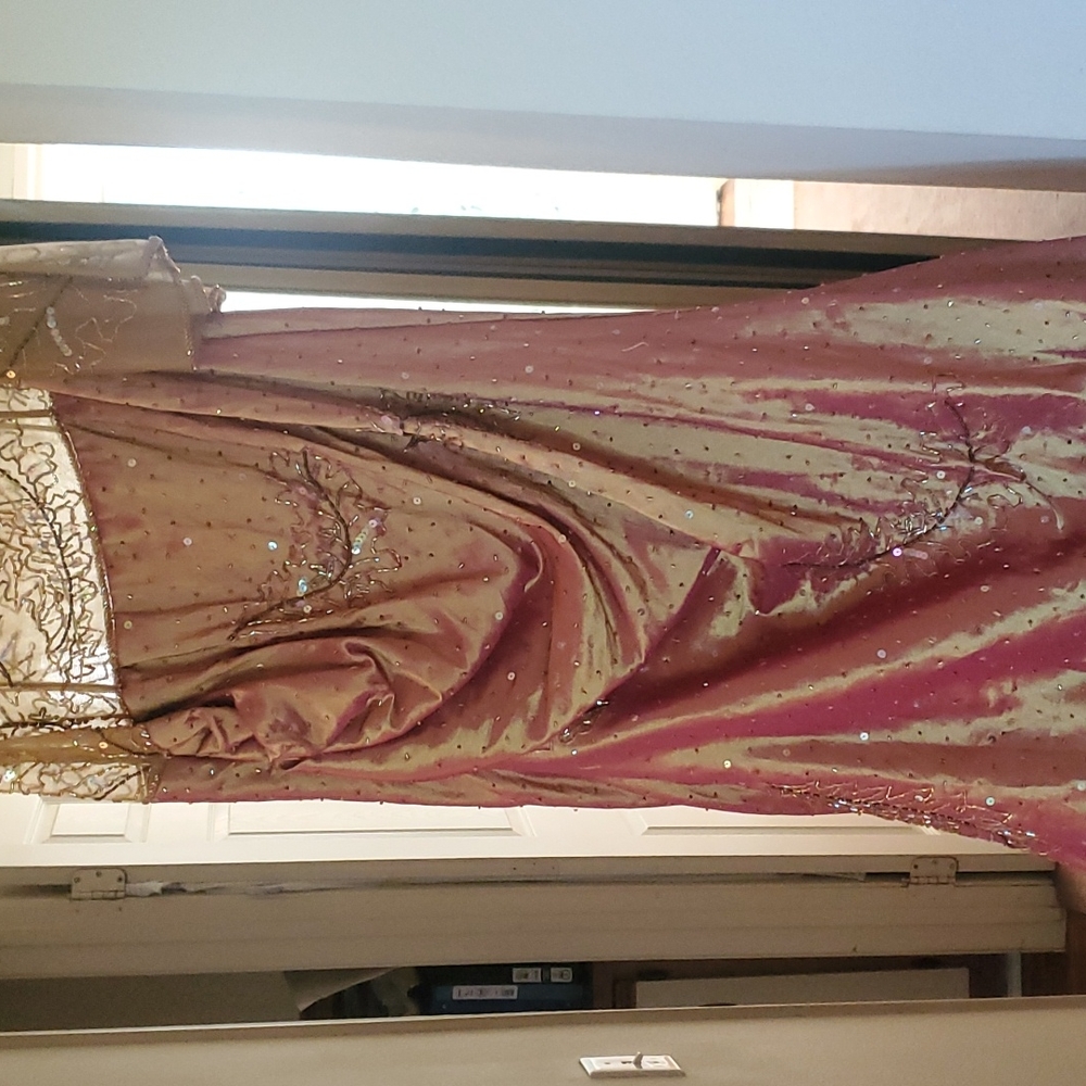Elegant Dress Mustard Shiny Bronze Color - Gem